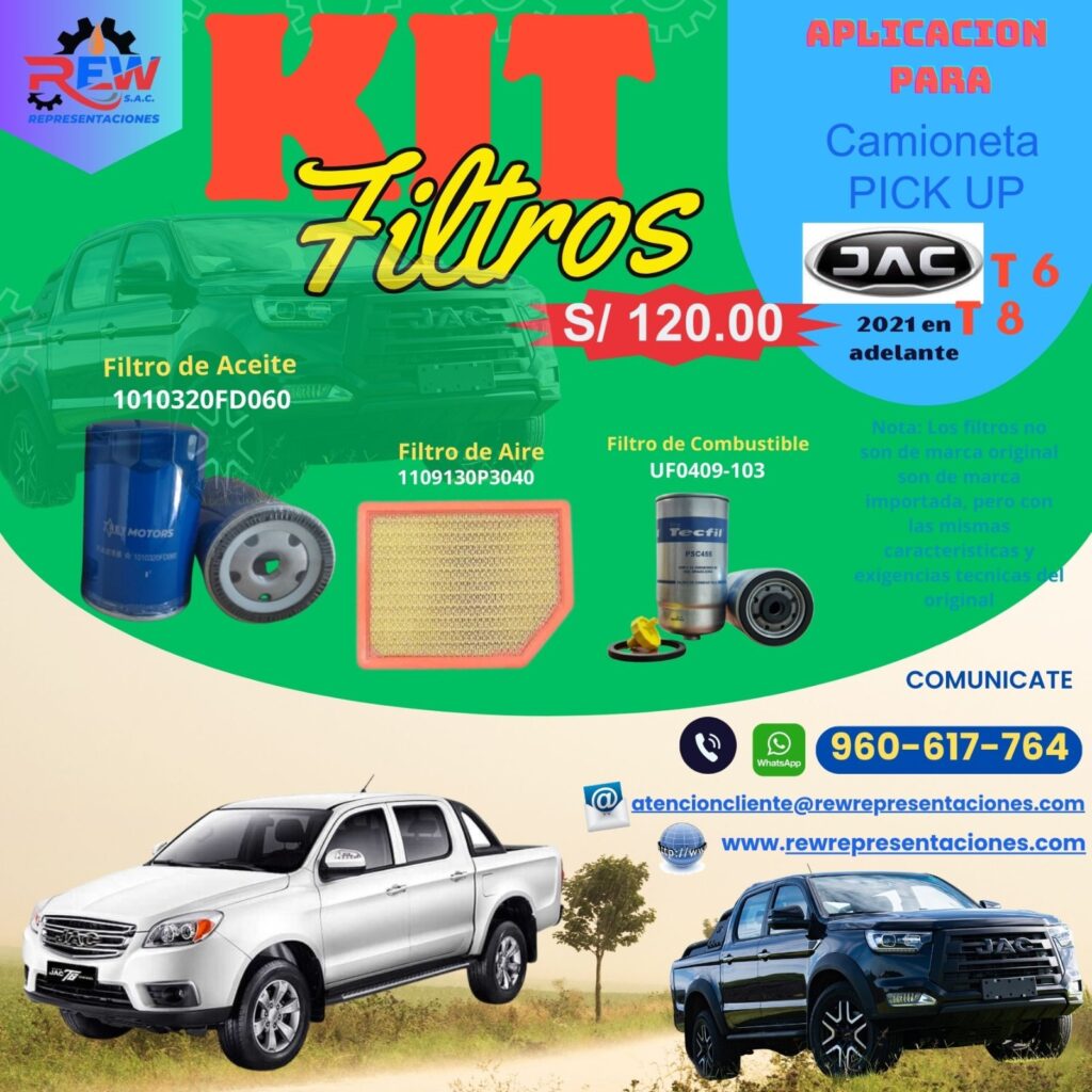 KIT DE FILTROS PARA JAC PICK UP -T 6-T8 2021 EN ADELANTE - Rew ...